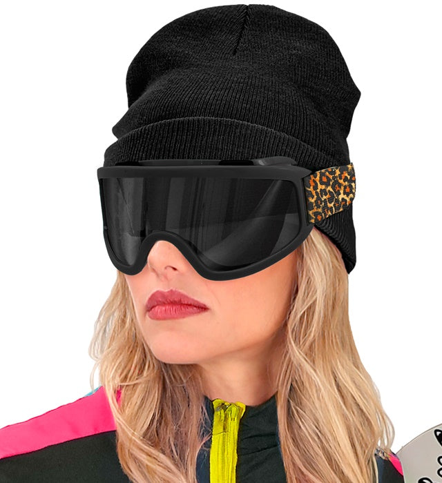 Skibrille 80er Jahre Schwarzer Leopardenprint – Partywinkel